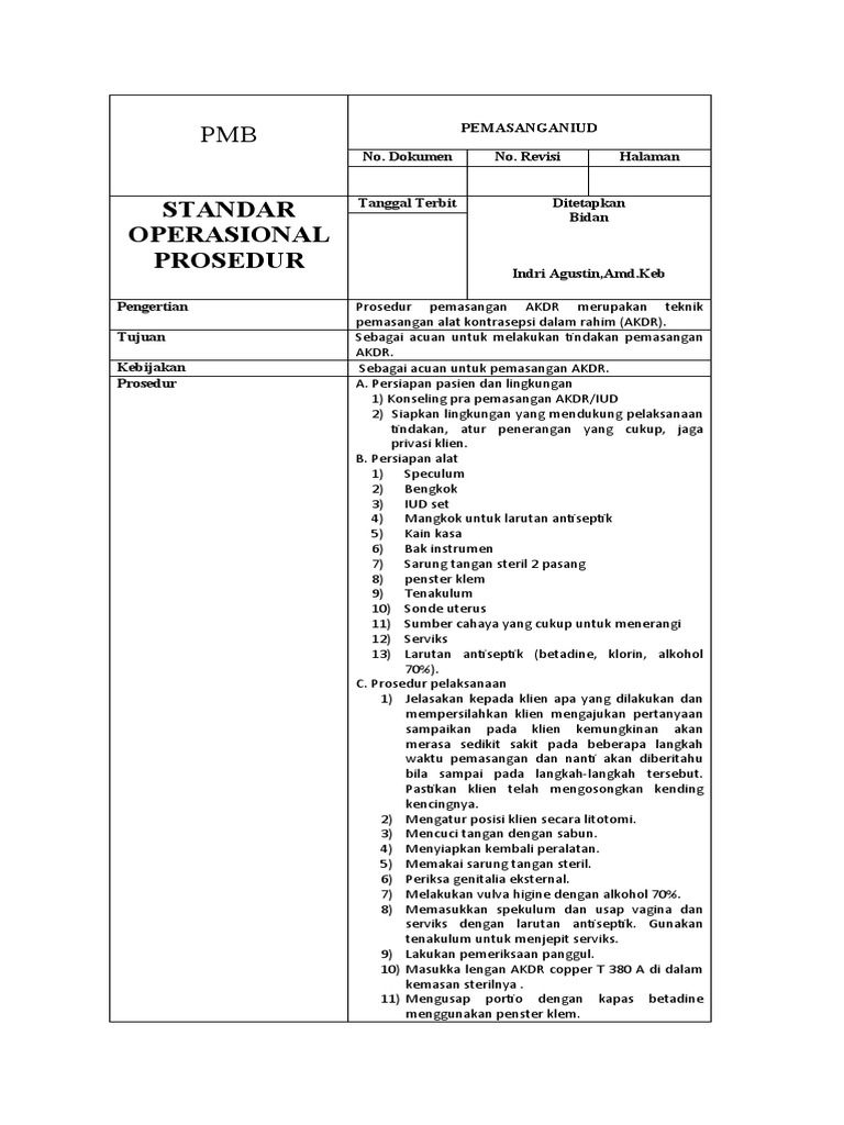 Sop Pemasangan Iud | PDF