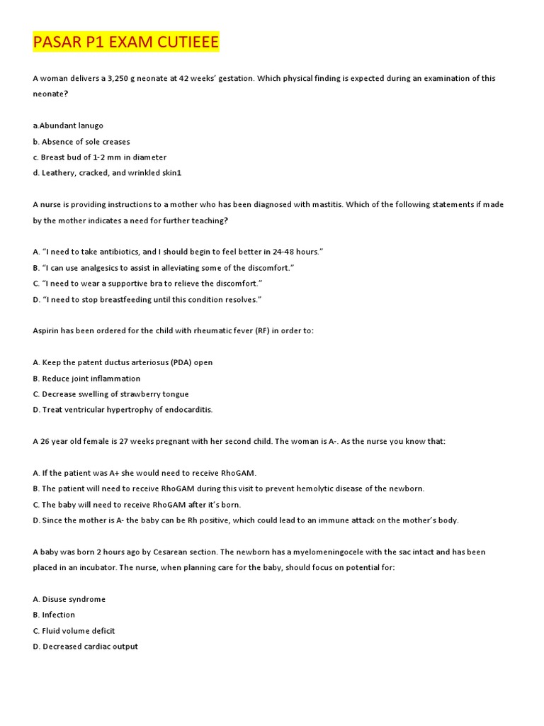 Pasar p1 Exam Cutie | PDF | Childbirth | Pregnancy