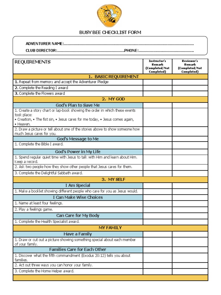 Busy Bee Checklist Form 1 Pdf Jesus Christian Belief And Doctrine