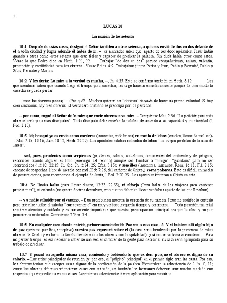 Lucas 10 | PDF | Jesús | Creencia religiosa y doctrina