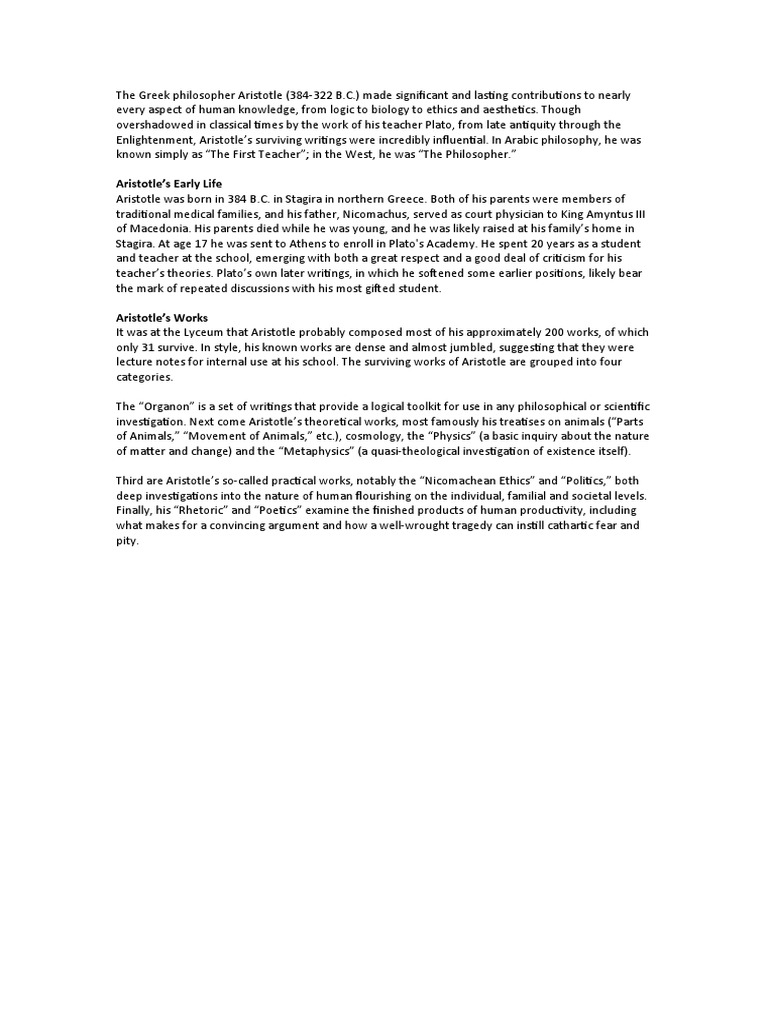 The Greek Philosopher Aristotle | PDF