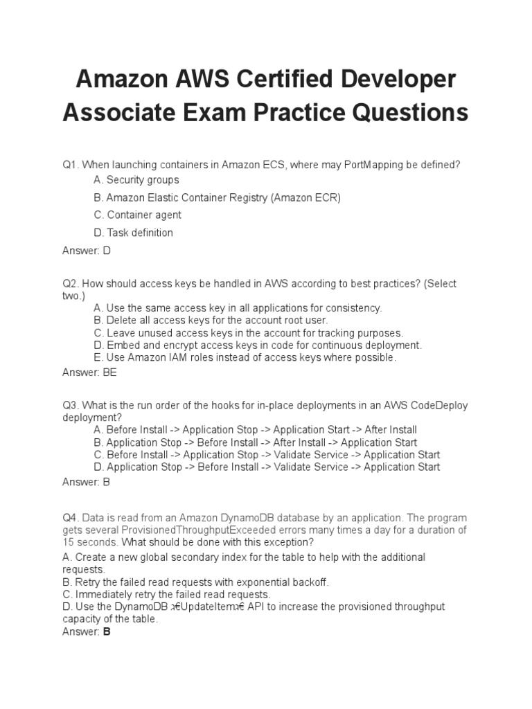 Aws Developer Associate Mcq Pdf Amazon Web Services Software