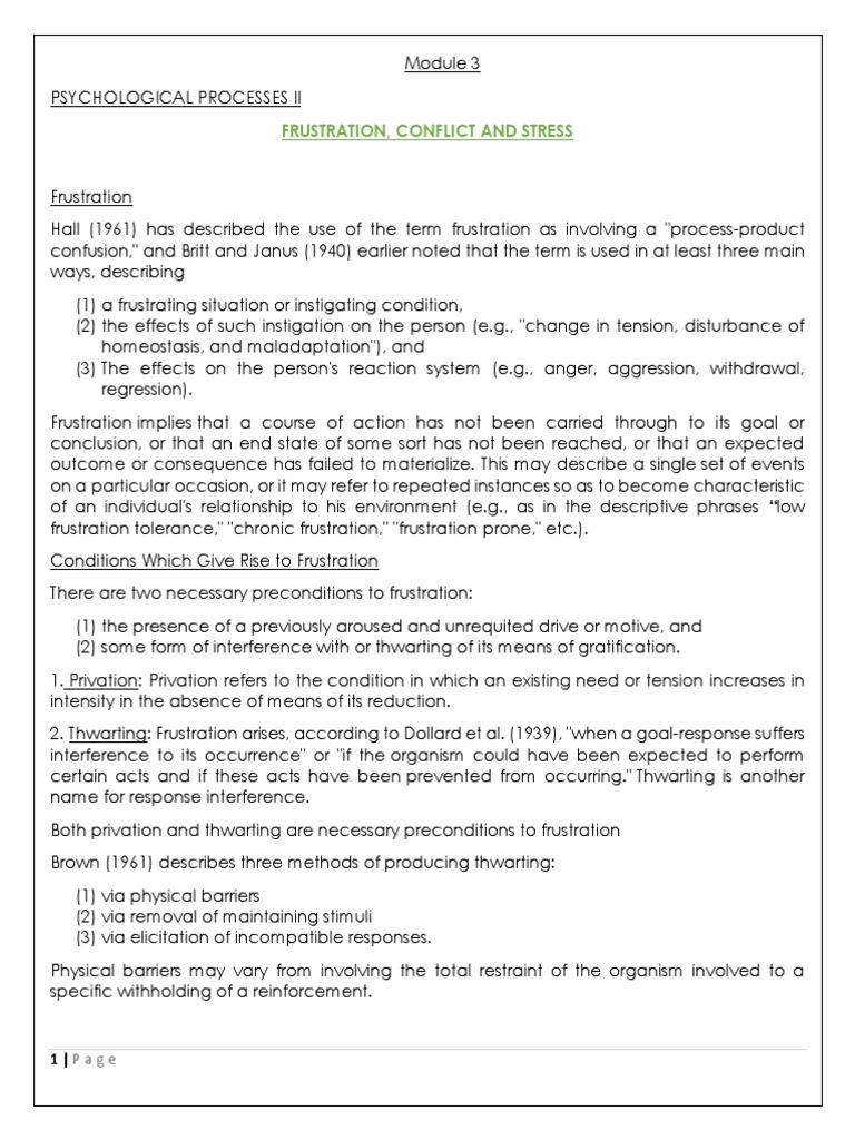 Module 3 - Frustration, Conflict and Stress | PDF | Stress (Biology ...