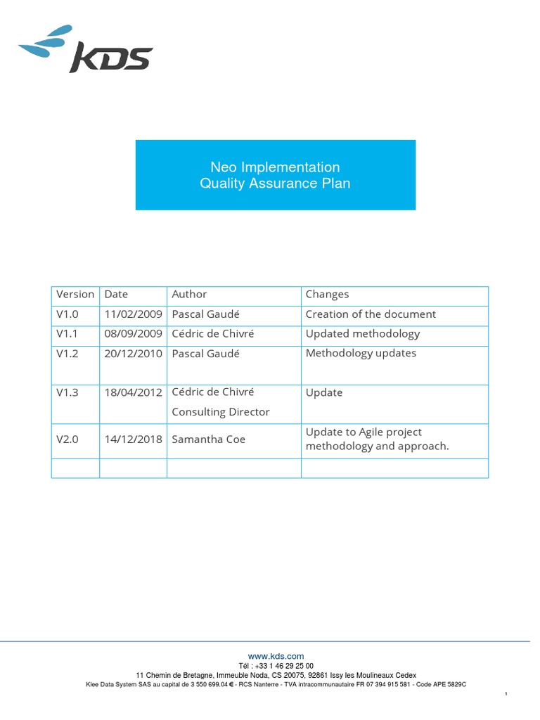 KDS Quality Assurance Plan V2.0 | PDF