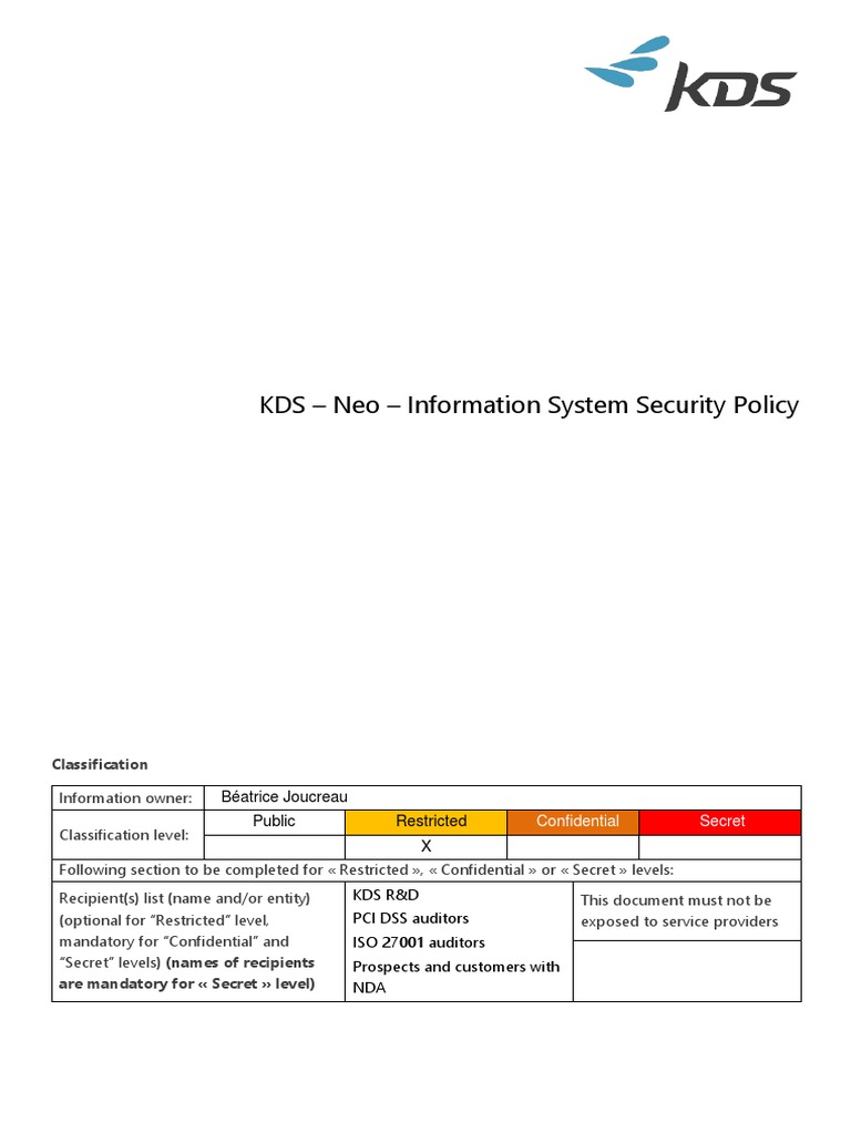 KDS-Neo-Information System Security Policy-V2.0 | PDF | Finance & Money ...