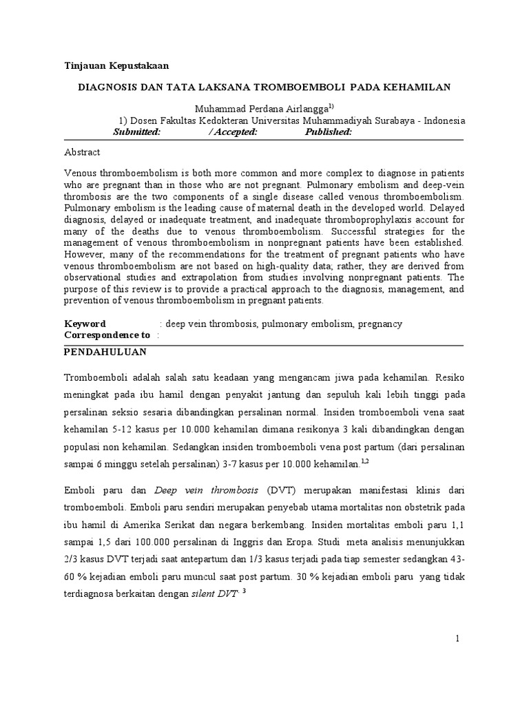Diagnosis dan Penanganan Tromboemboli Kehamilan | PDF