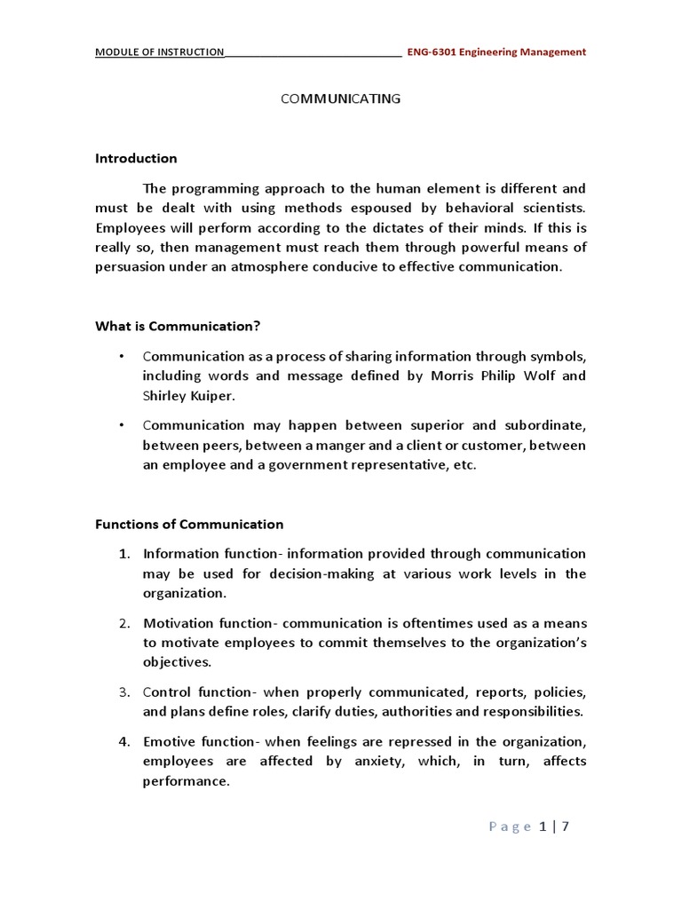 Week 7 Module 6 Communicating Pdf Communication Body Language