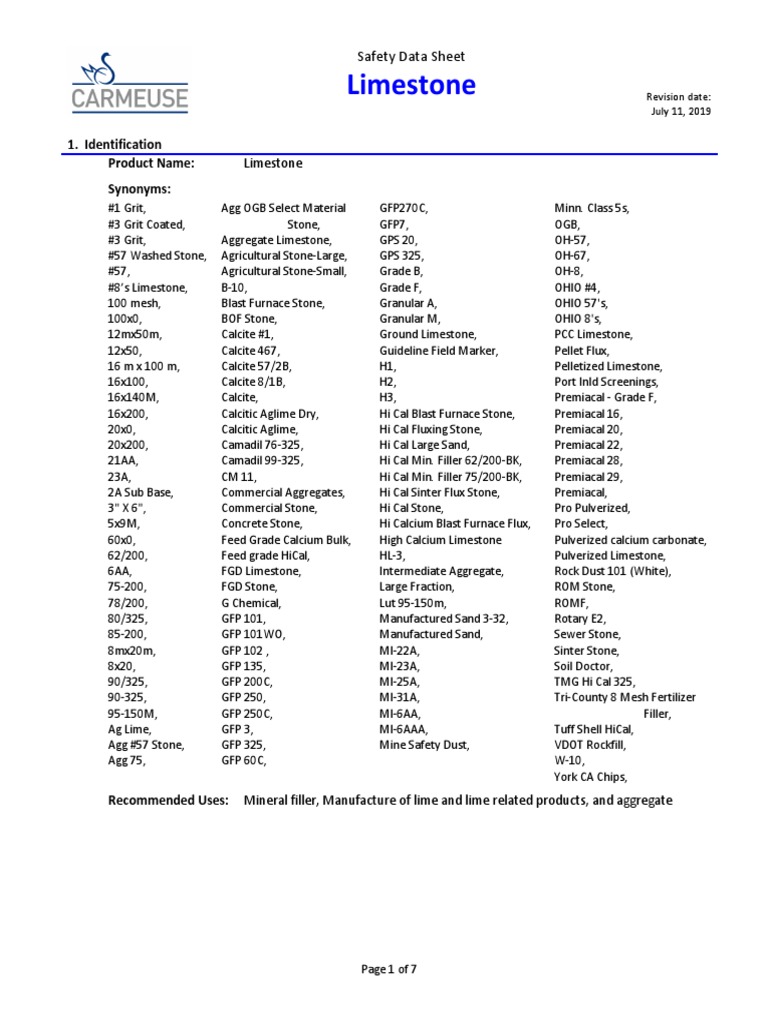 SDS - Limestone | PDF | Toxicity | Hazardous Waste