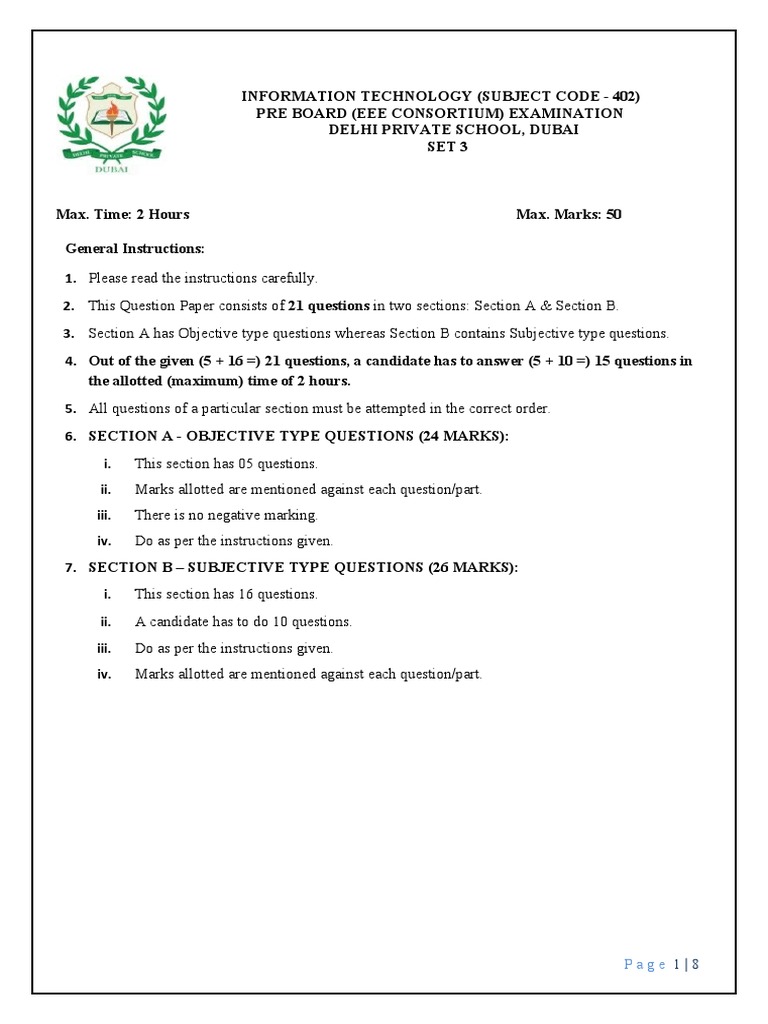 GR 10 It Set 3 QP 2022 23 DXB | PDF | World Wide Web | Internet & Web