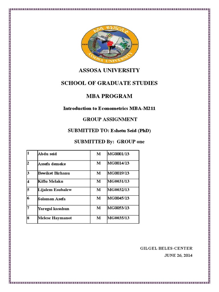 Assosa University School Of Graduate Studies Mba Program PDF