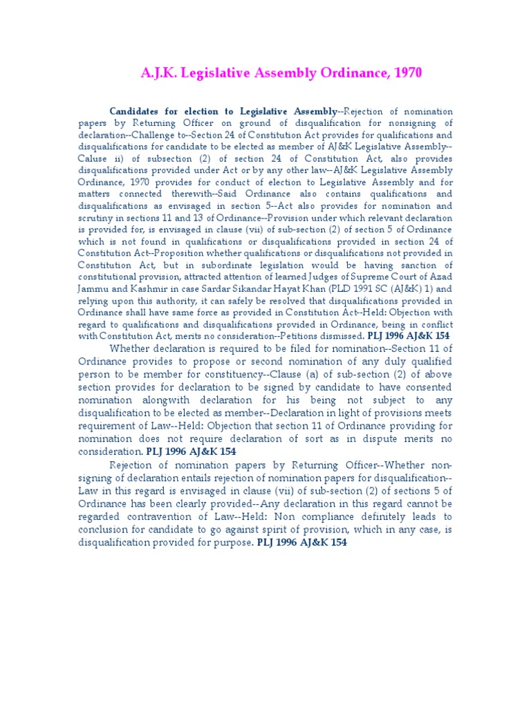 AJ&K Legislative Assembly Election Rules | PDF | Public Law | Political ...