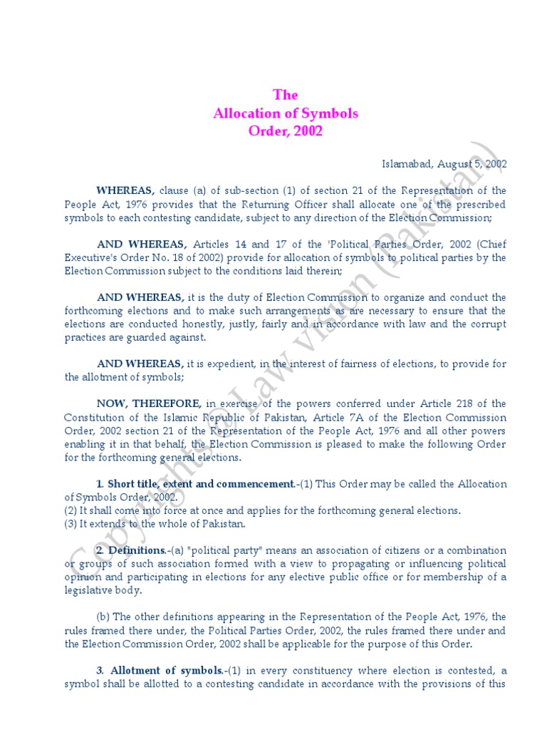 Allocation of Symbols Order, 2002 | PDF | Elections | Accountability