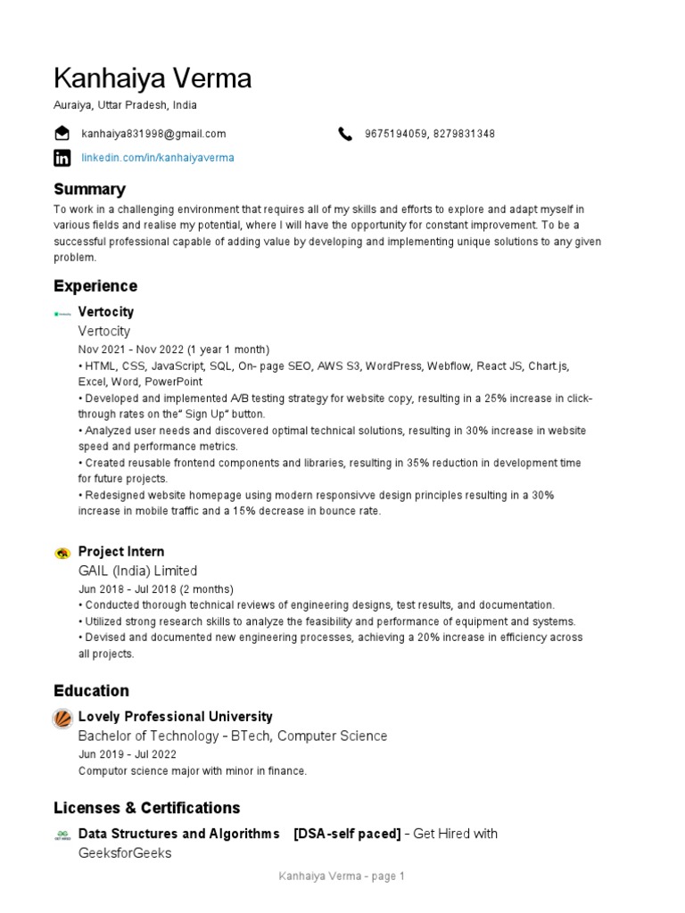Resume Kanhaiya Verma | Download Free PDF | World Wide Web | Internet & Web
