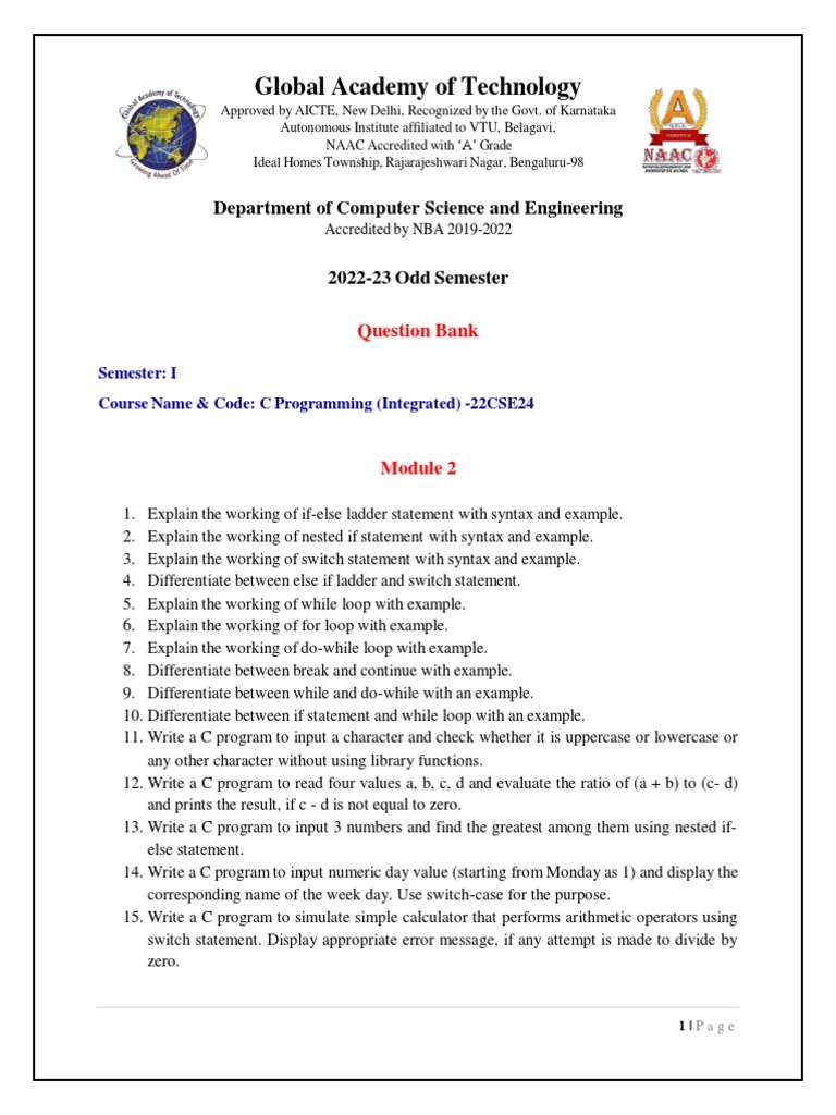 C Programming Module2 Question Bank Pdf Computer Program Programming 3648