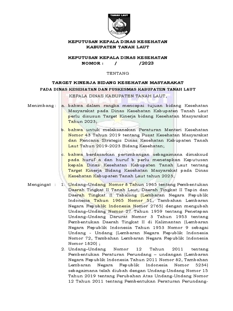 Target Kinerja Kesehatan 2023 Tanah Laut | PDF