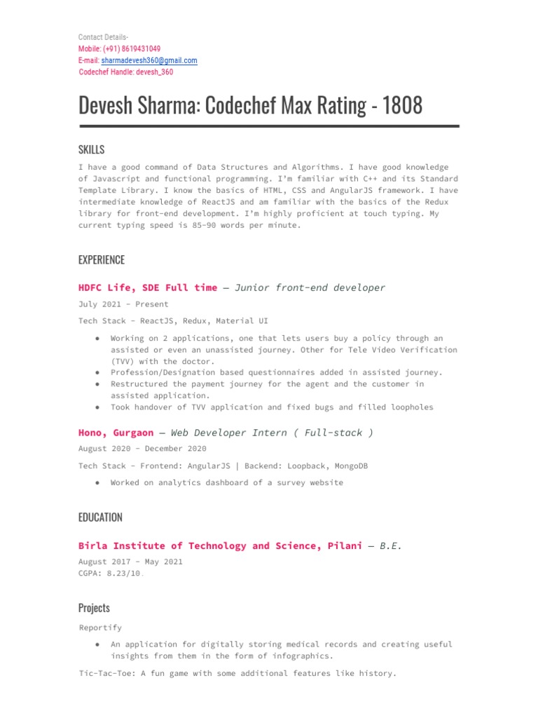 Devesh - Sharma - Resume - Devesh Sharma | PDF Devesh - Sharma - Resume - Devesh Sharma | PDF