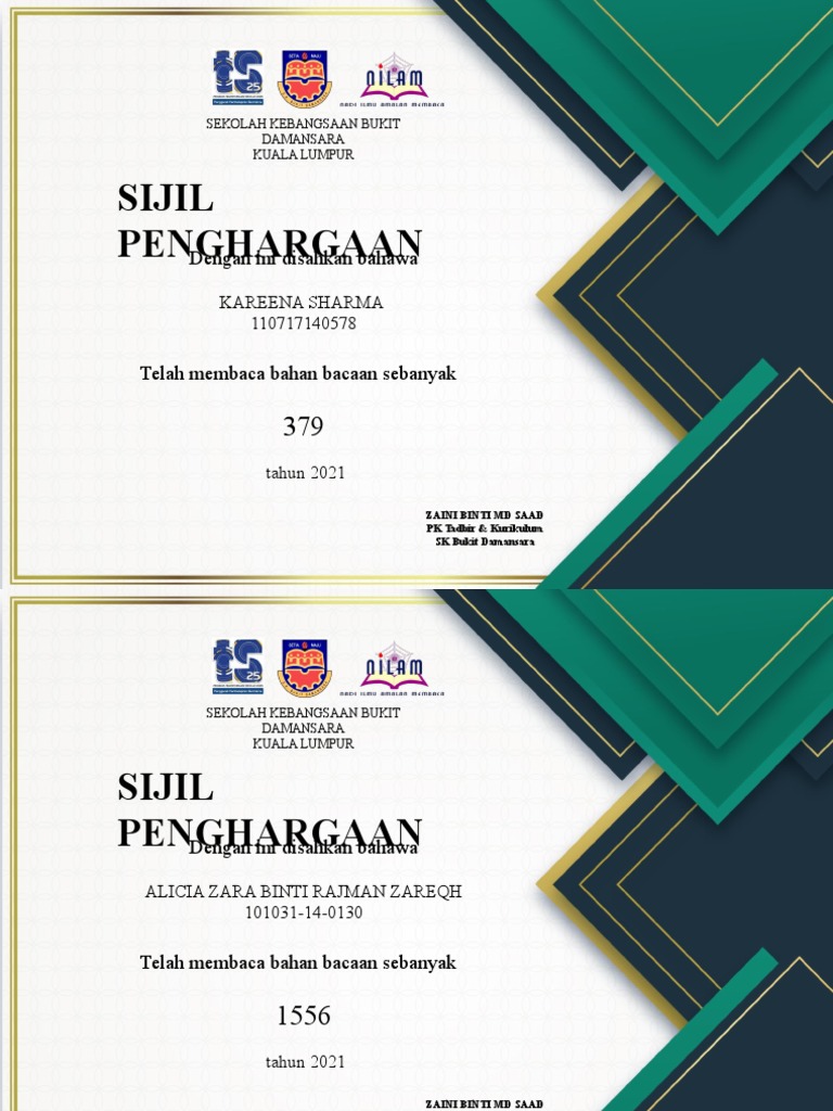 SIJIL PENGESAHAN NILAM | PDF