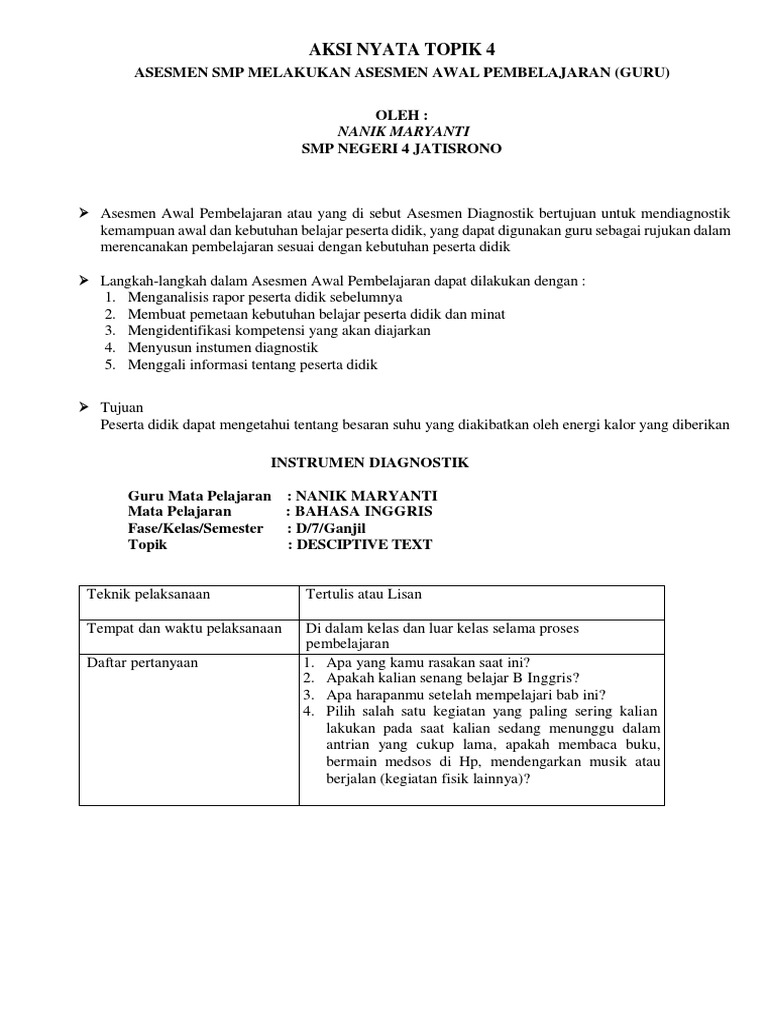 Aksi Nyata Topik 4 PMM Nanik | PDF