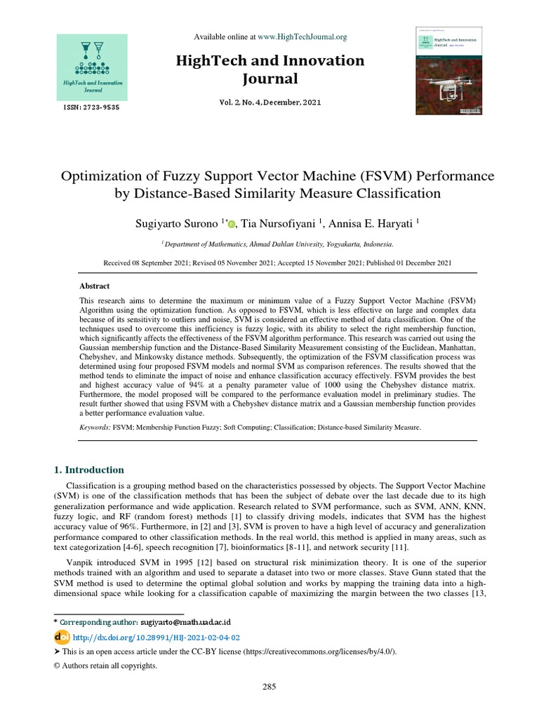 Optimization of Fuzzy Support Vector Machine (FSVM) Performance | PDF ...