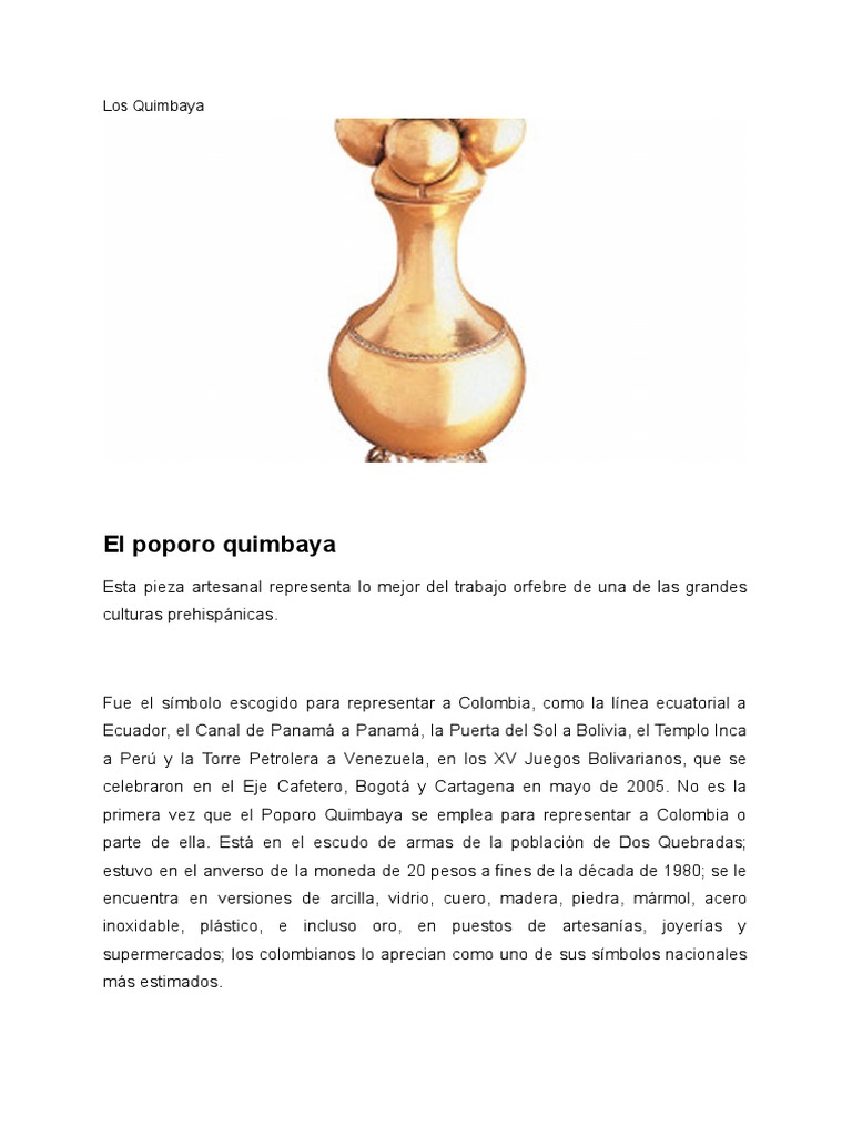 Historia y significado del Poporo Quimbaya | PDF | Colombia