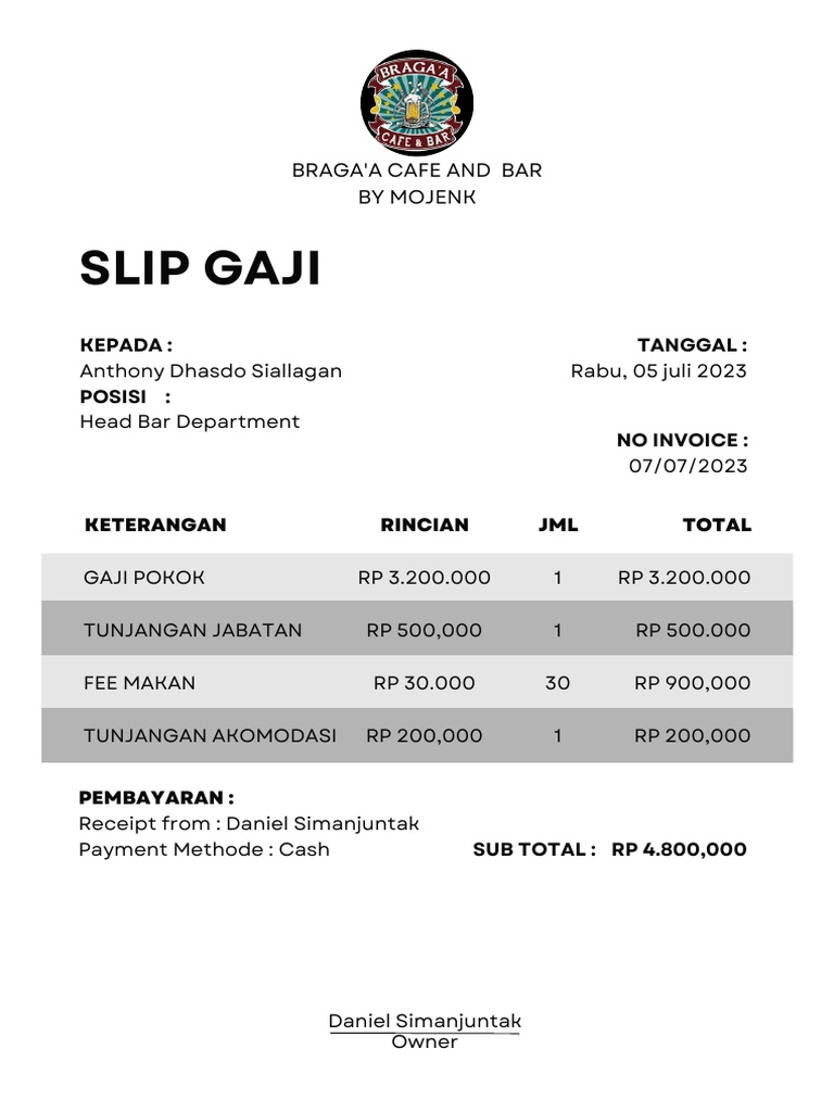Slip Gaji Anthony Periode Juni-Juli - PDF Braga'a | PDF