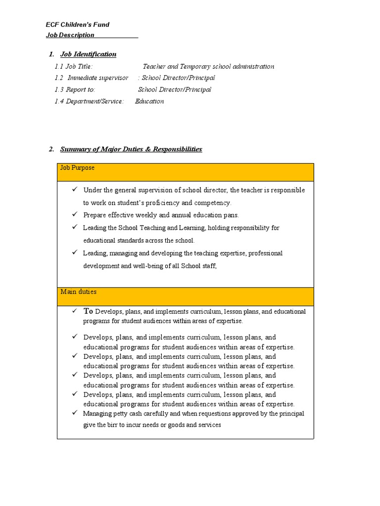 School Director Job Description | PDF | Leadership | Education Reform