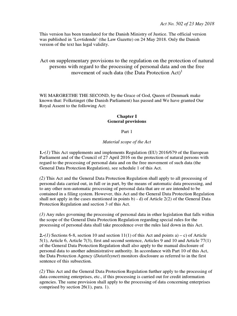 Danish Data Protection Act | PDF | Information Privacy | Fine (Penalty)