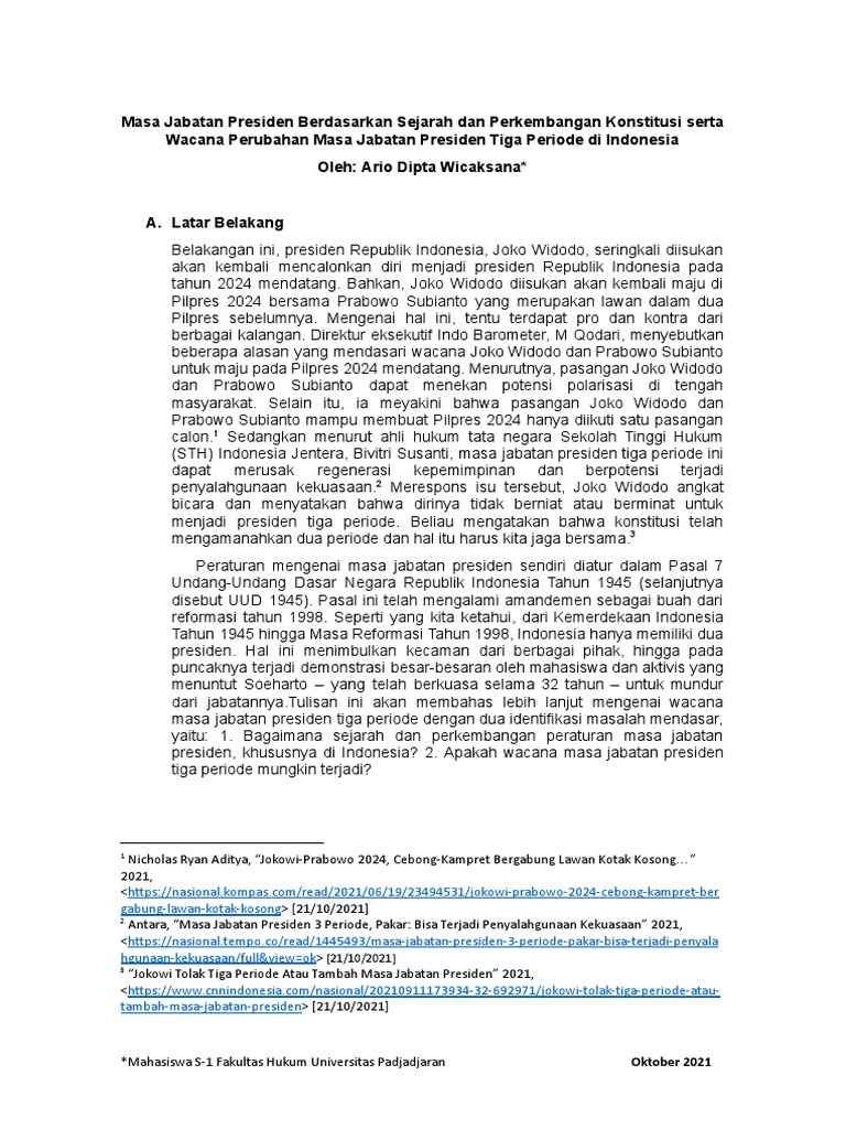 Masa Jabatan Presiden Berdasarkan Sejarah Dan Perkembangan Konstitusi Serta Wacana Perubahan ...