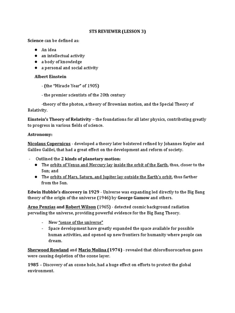 STS Reviewer (Lesson 3) | PDF | Universe | Molecular Biology