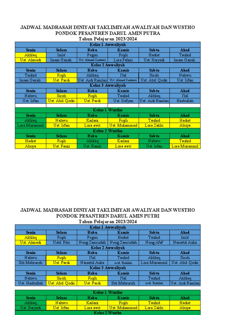 Jadwal Pelajaran MD | PDF