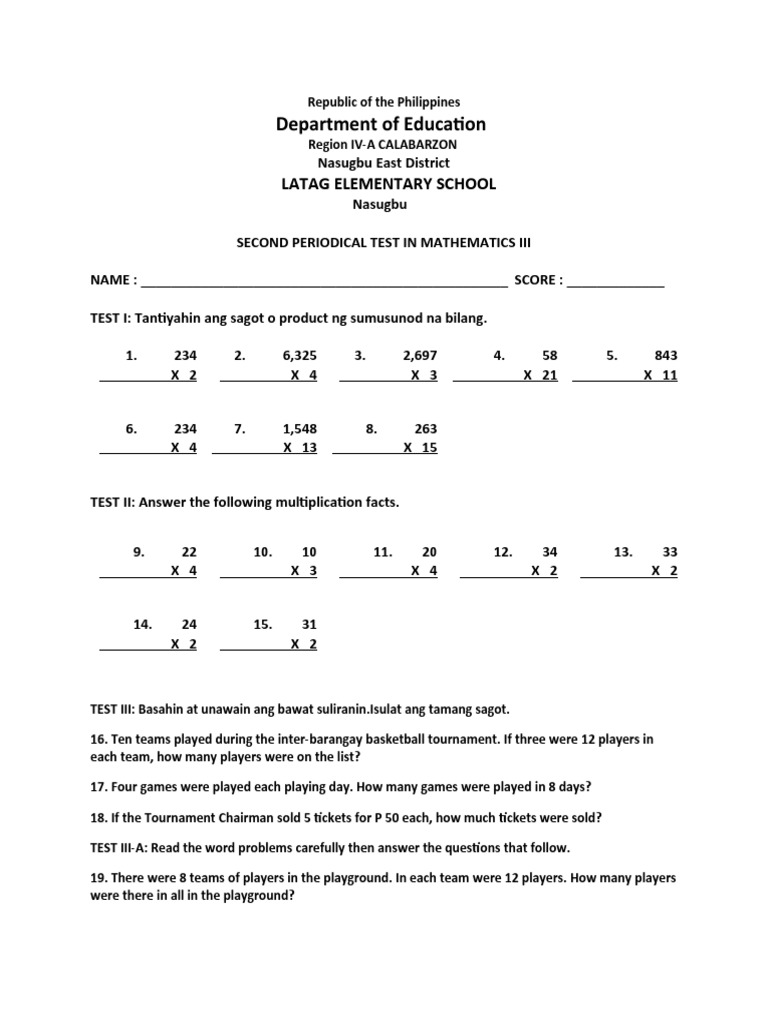 PT - Mathematics 3 - Q2 | PDF | Mathematics