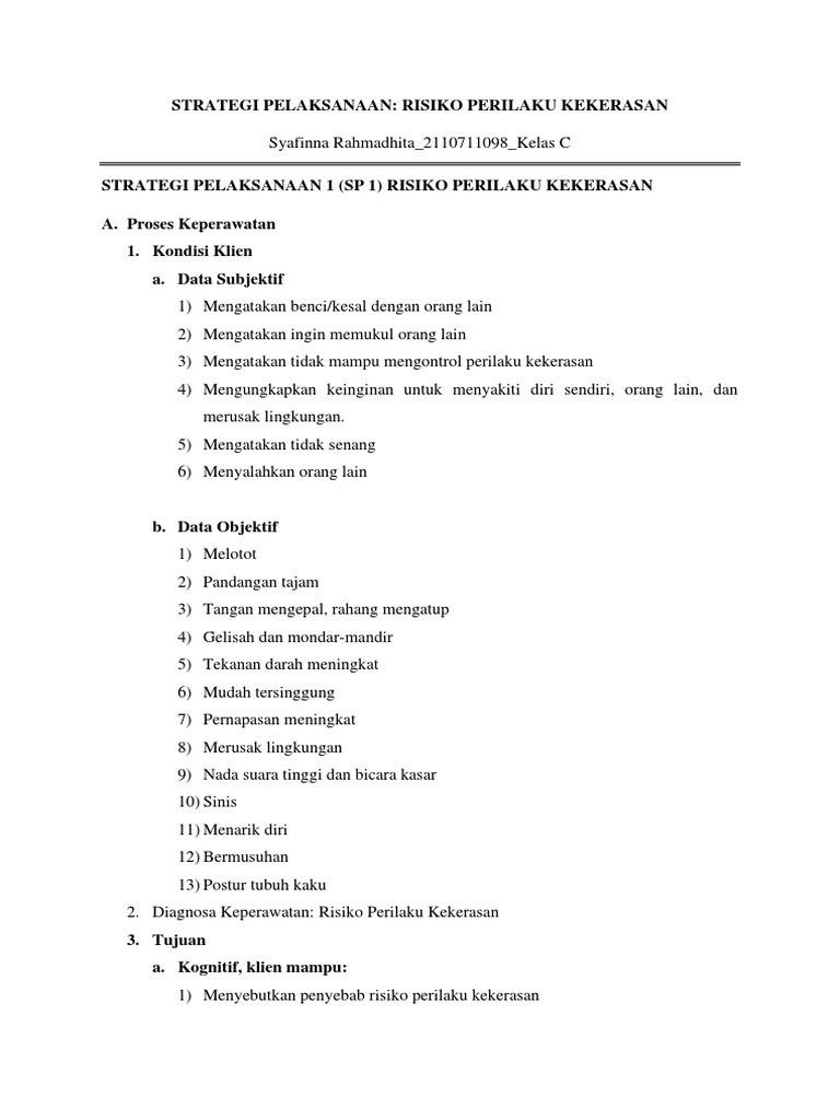 SP 1,2 Risiko Perilaku Kekerasan | PDF | Pengembangan Diri | Sains & Matematika