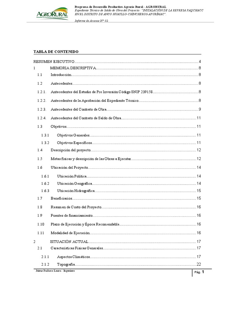 Rev. 0 Memoria Descriptiva JPL 1 | PDF | Riego | Reservorio