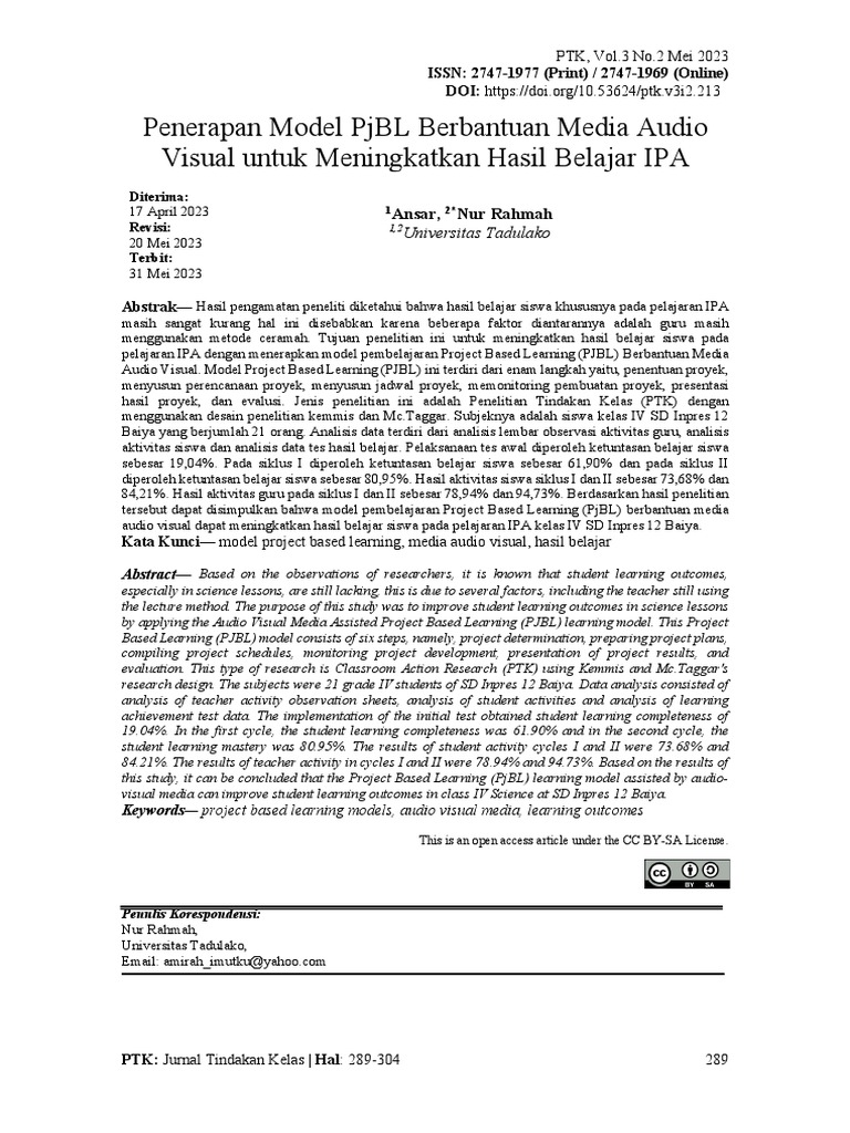 Penerapan PJBL Dibantu Media Audio Visual | PDF