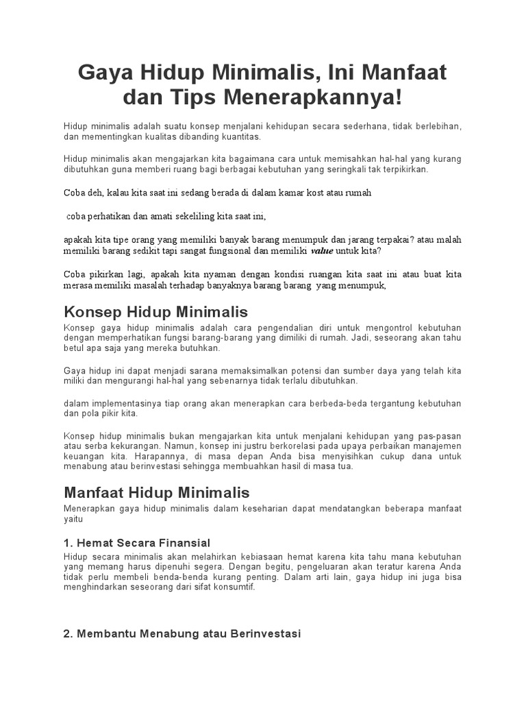 Gaya Hidup Minimalis | PDF | Karier & Perkembangan | Gaya Hidup