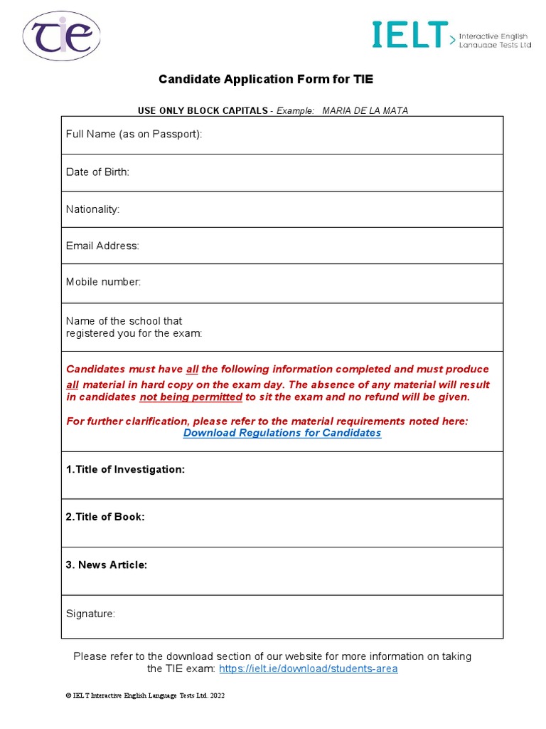 Candidate Application Form 2023 | PDF