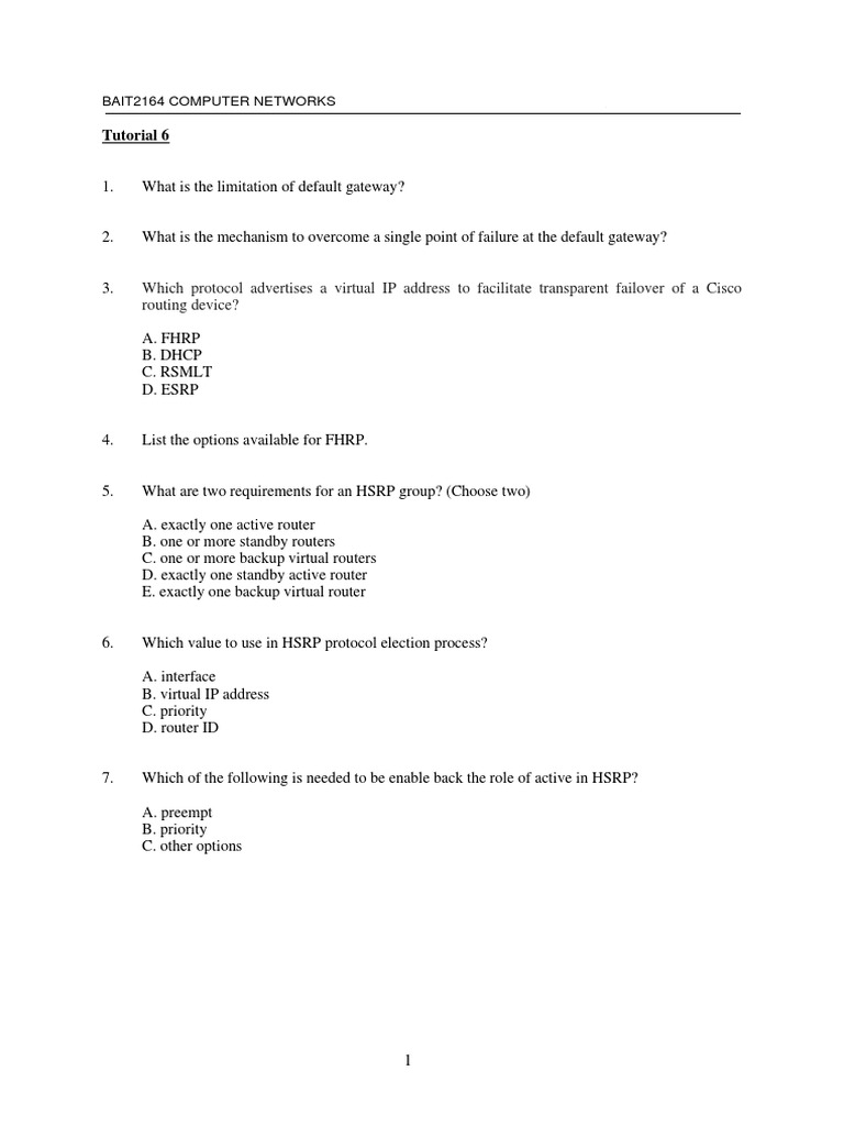 BMIT2164 T6 FHRP Concepts | PDF | Router (Computing) | Computer Engineering