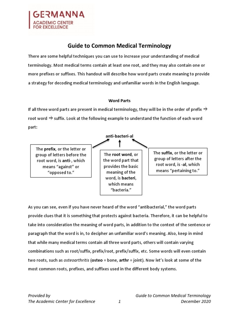 Guide To Common Medical Terminology | PDF | Lymphatic System | Lung