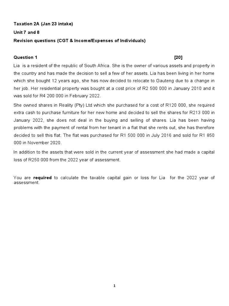 Webinar 6 and 7 Revision CGT and Tax computation Indiv questions | PDF ...