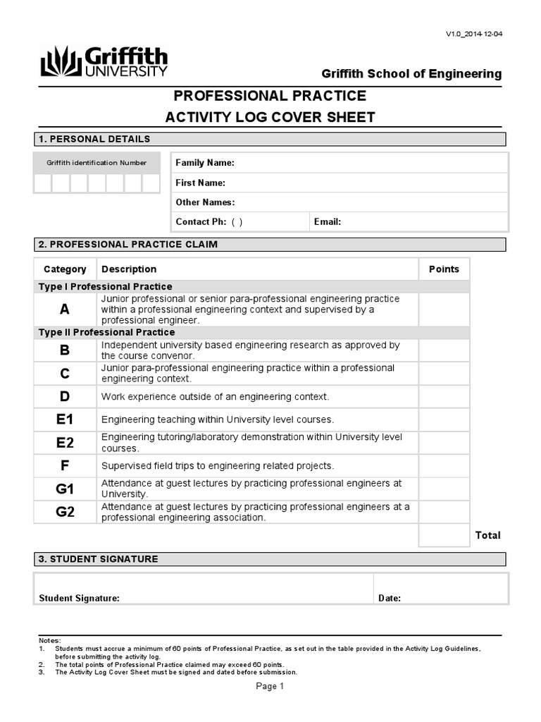 Professional Practice Activity Log Cover Sheet | Download Free PDF ...