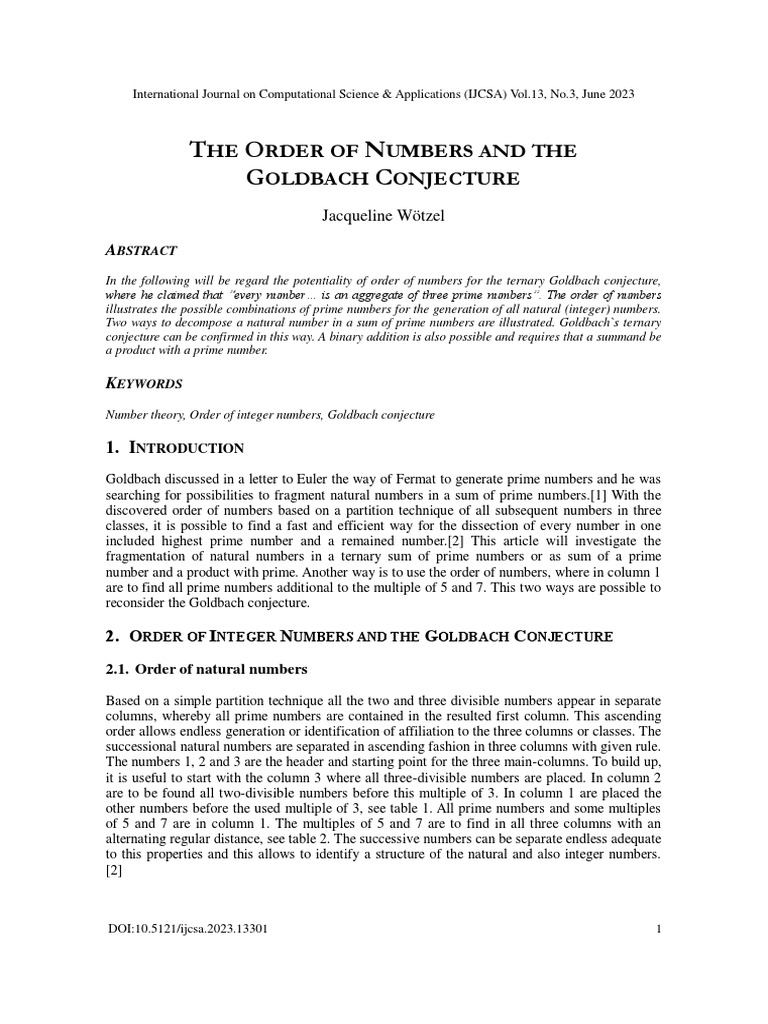 The Order of Numbers and The Goldbach Conjecture | PDF | Prime Number ...