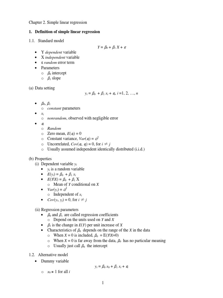 Definition of Simple Linear Regression | PDF | Linear Regression | Errors And Residuals