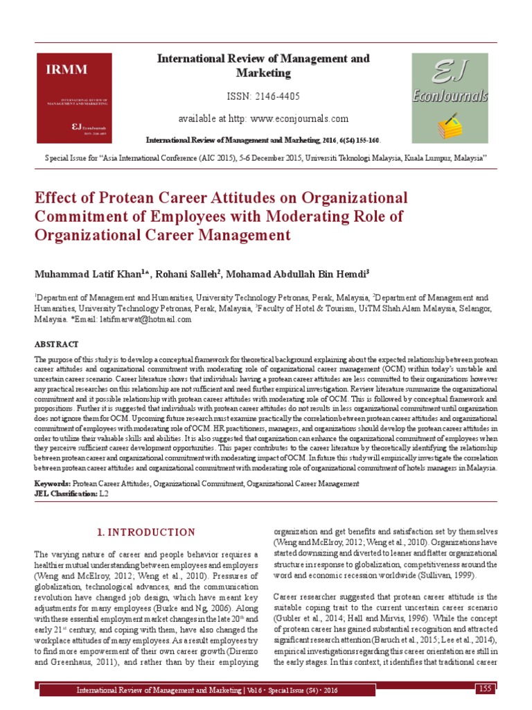 Effect of Protean Career Attitudes On Organizational Commitment of ...