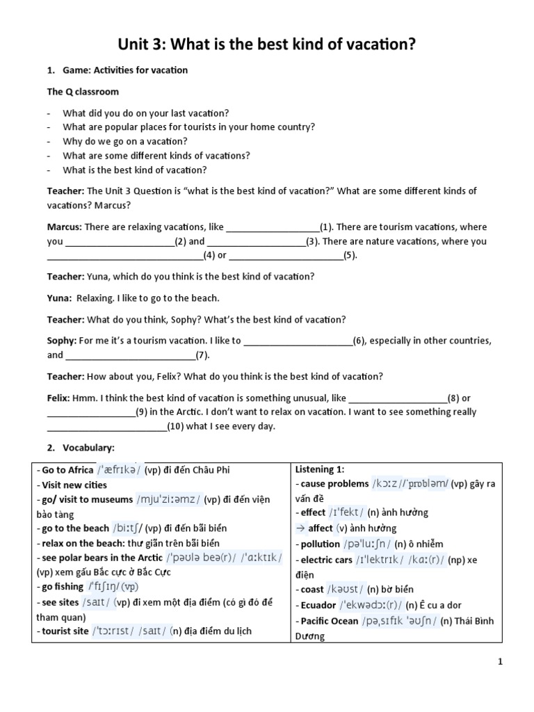 Unit 3 What Is Best Kind of Vacation | PDF