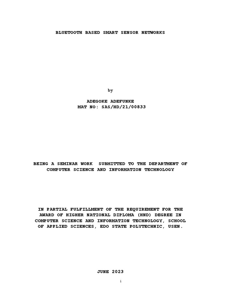 Bluetooth Based Smart Sensor Networks | PDF | Wireless Sensor Network ...