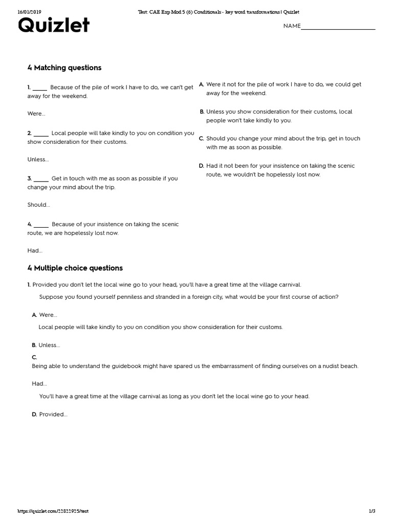 CAE Conditional Transformations Quiz | PDF