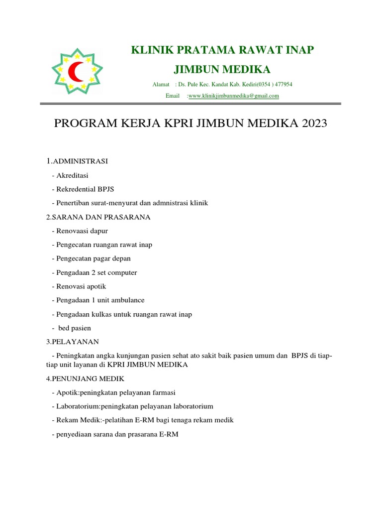 Program Kerja Klinik Jimbun Medika 2023 | PDF | Kesehatan Holistik