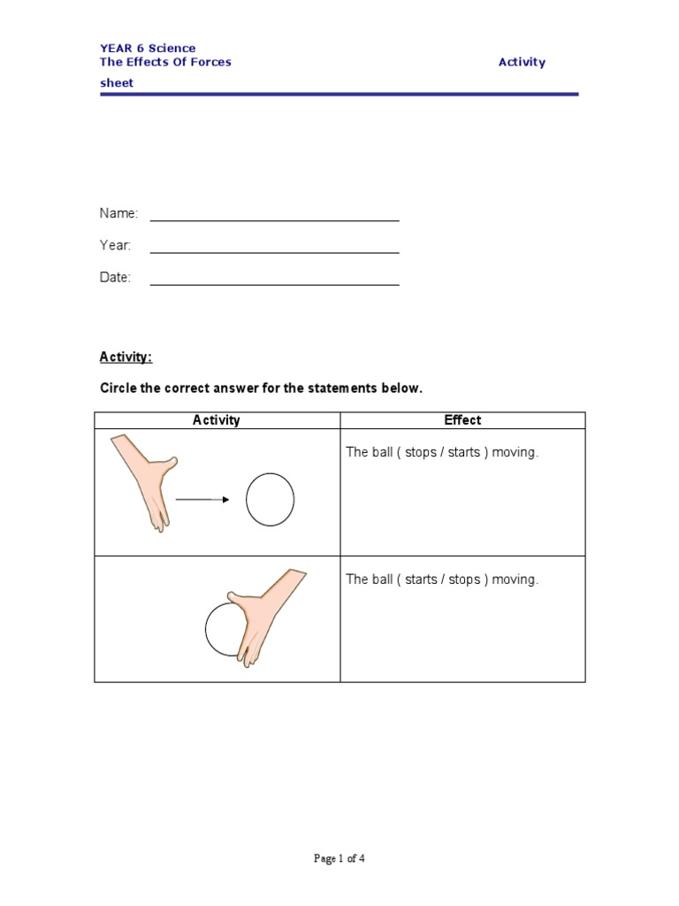 Activity Sheet - The Effects of Force | PDF | Force
