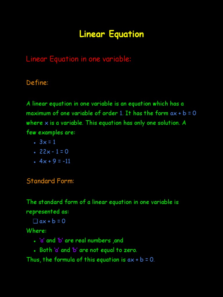 Linear Equation One Variable Pdf