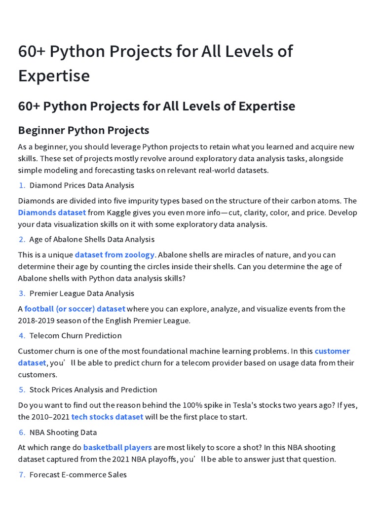 Top 60 Python Projects For All Levels of Expertise | PDF | Machine Learning | Data Analysis